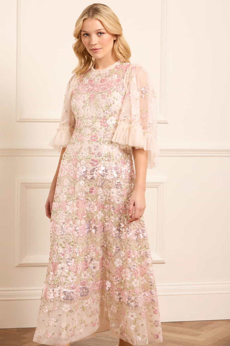 Garden Delight Gloss Ankle Gown – Champagne | Needle & Thread