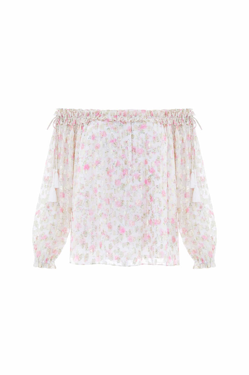 Rose Ditsy Lurex Off-Shoulder Top – Multi | Needle & Thread